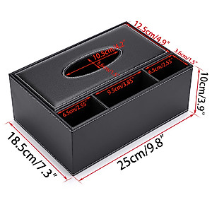 Sumnacon PU Leather Rectangular Tissue Box Cover - Multifunctional Tissue Box Holder with Stationery Remote Control Box, Decorative Tissue Pen Remote Organizer for Home/Office/Car/Restaurant, Black
