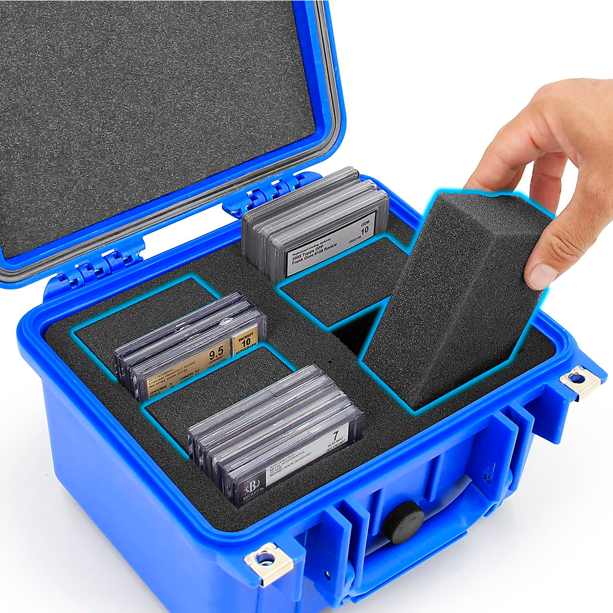 CASEMATIX Graded Card Storage Box Case Compatible with 30+ BGS PSA Graded Sports Trading Cards or 150+ Top Loader Card Case, Waterproof Graded CardBox With Scratch Resistant Card Case Dividers