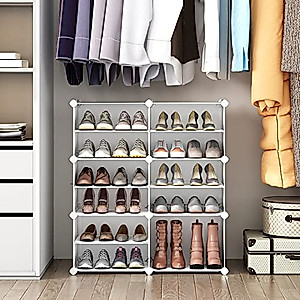 MAGINELS Shoe Rack, 24 Pair Shoe Organizer Cubby, 6 Tier Shoe Storage Cabinet, Plastic Shoe Shelf for Closet, Entryway, Garage, Hallway, Bedroom, White