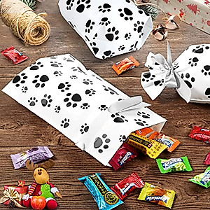 YIDAKO 50 Pieces Paw Print Goodie Bags, Plastic Dog Gift Bags With Drawstring, Treat Candy Bags For Dog Cat Theme Party Favors and Boys Girls Birthday Party Supplies Decorations, 9× 6 Inch