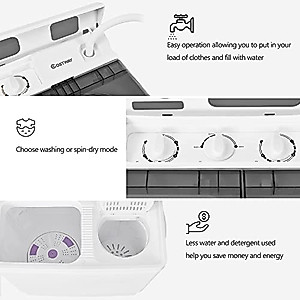 Mayjooy Portable Washing Machine, 26lbs Twin Tub Washer (18lbs) & Spinner (8lbs) Combo, Compact Laundry Machine w/3 Control Knobs, Timer Function & Built-in Drain Pump, for Apartment/RV/Dorm (Grey)