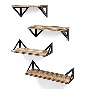 OlarHike Floating Shelves Wall Mounted Set of 4, Rustic Wood Shelves for Wall Storage, Floating Wall Shelf for Bedroom, Bathroom, Living Room, Kitchen Decor