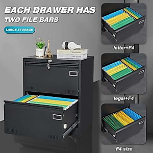 Mdhitsox Lateral File Cabinet with Widened Drawer, Metal File Cabinet with Lock, Filing Cabinet for Home Office, Lockable File Storage Cabinets for Legal/Letter/A4 (2 Drawer, Black)