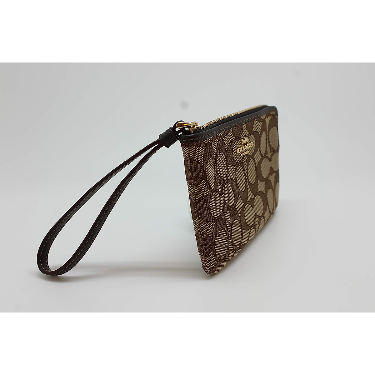 Coach F58033 Signature Corner Zip Wristlet Khaki/Brown