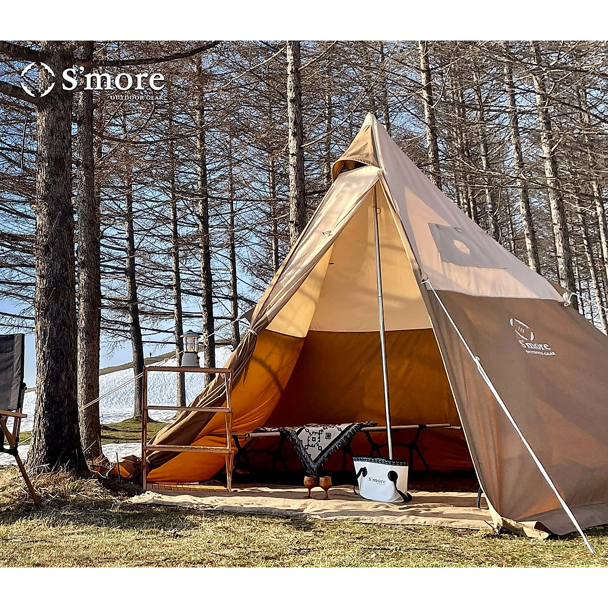 S'more Tetto 3 Person Canvas Tent, Large Waterproof & Windproof Glamping Tent, Hot Tent with Stove Jack, 4 Season Tipi, Teepee, Pyramid, Indian Tent, Ideal for Family Camping, Hiking, Backpacking