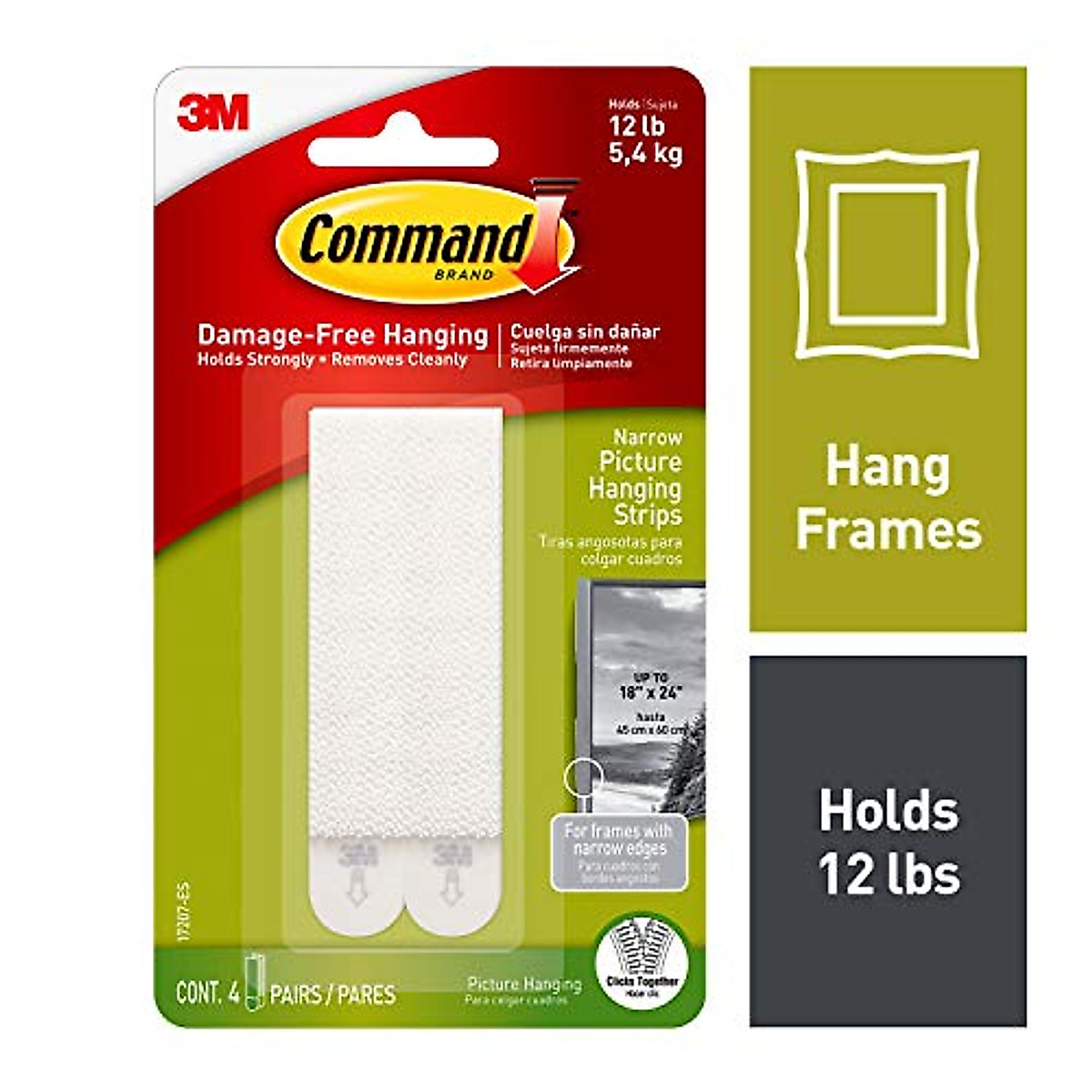 Command Narrow Picture Hanging Strips, White, 4-Pairs, Holds up to 12 lbs.