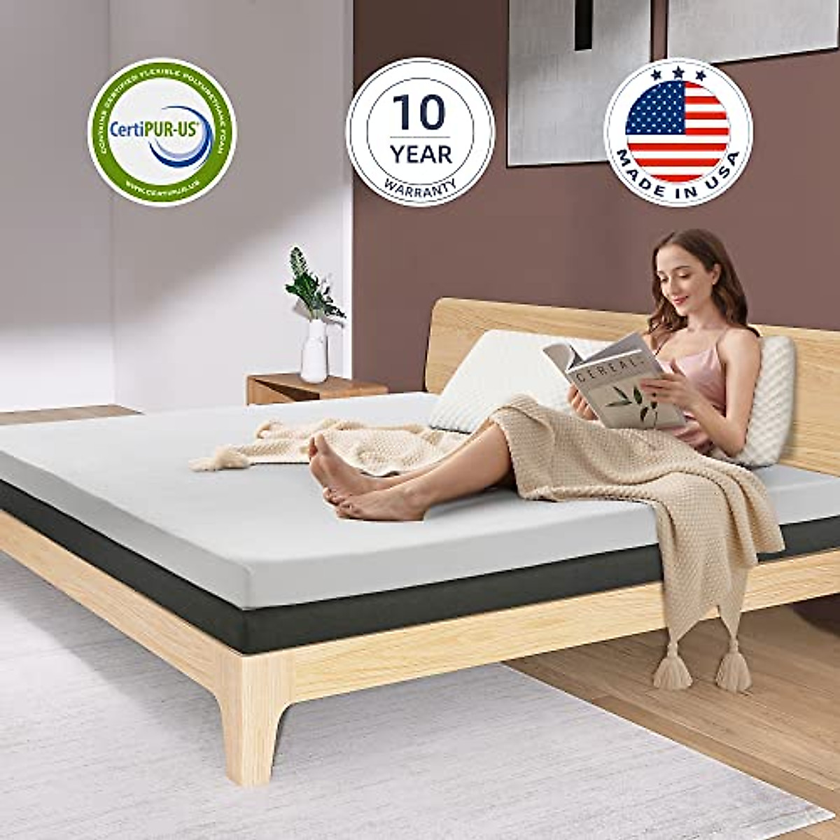 Erdoru 2 Inch Queen Size Mattress Topper with Removable Cover,8 Inch Memory Foam Mattress,2-in-1 Combination Mattress Topper in a Box,CertiPUR-US Certified,White