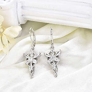 JO WISDOM Women Arwen Evenstar Earrings,925 Sterling Silver Leverback Dangle & Drop Earrings with 5A Cubic Zirconia,Elvish Jewelry for Women