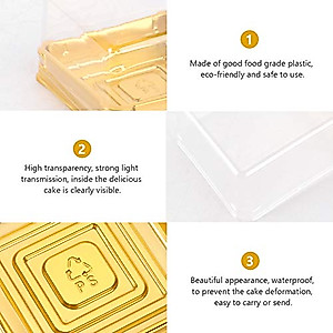 DOITOOL 150 Pcs Plastic Square Moon Cake Boxes Cupcake Boxes Plastic Mini Cake Box Golden Packing Box Cheese Pastry Display Holder for Wedding Birthday Christmas Party Supplies (2.16x2.16inch)