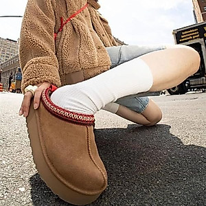 CCIMOK Women's Slippers Platform Mini Boots Short Ankle Boot Fur Fleece Lined Sneakers House slippers Anti-Slip Boot For Outdoor (Brown, Adult, Women, 7.5, Numeric, US Footwear Size System, Medium)