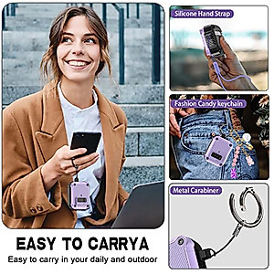 [5in1 Set] Case for Airpods Pro 2nd Generation with Secure Lock, Carbon Fiber PC+TPU Full Body Protective Air Pods Pro 2 Case Cover for Women with Fashion Candy Keychain (Purple)