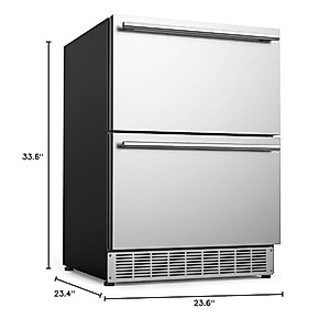 24 Inch Outdoor Drawer Fridge, Under Counter Double Drawer Beverage Refrigerator, 4.9 Cu.Ft. Weather Proof IPX4 Stainless Steel Auto Defrost 34-65℉ Built-in Fridge, ETL & DOE Approved