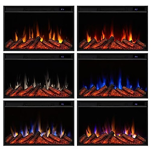 Real Flame Crawford Slim Indoor Electric Fireplace, Black, Free-Standing with Real Wood Mantel Finish - 6 Flame Colors, Adjustable Thermostat, 120V, 1400W, 5100 BTUs
