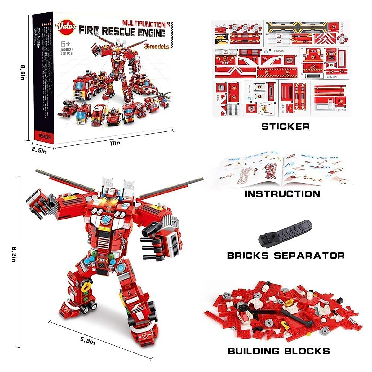VATOS Robot Building Toys - 35 Models STEM Truck Construction Set for Boys Girls Age 6 7 8 9 10 11 12 Years Old (Red)