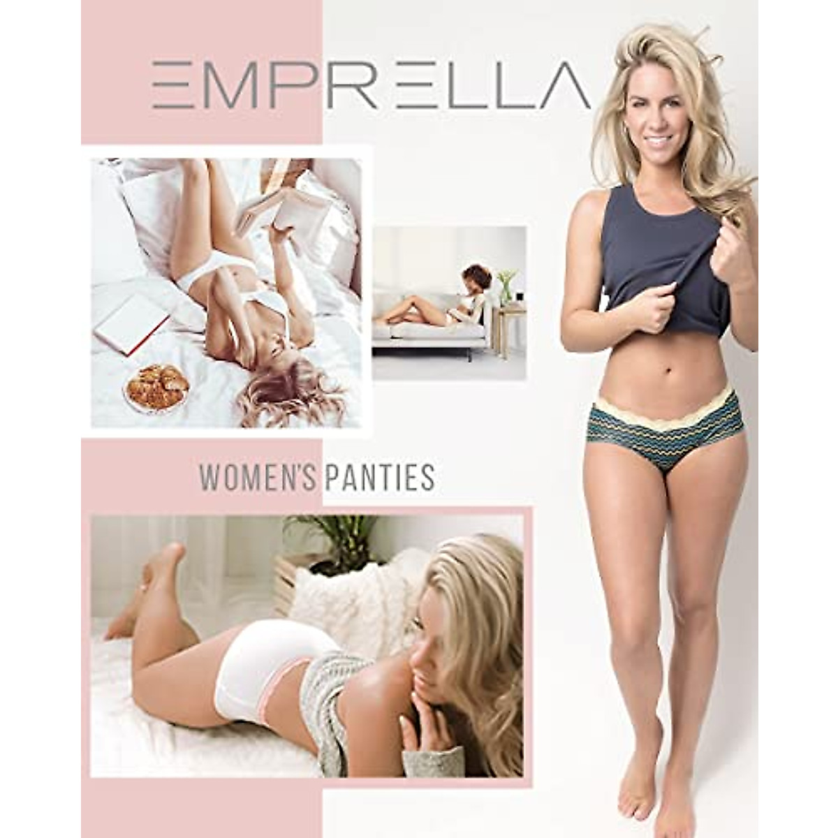 Emprella Cotton Underwear Set for Women, 5 pcs Pack Seamless Women's Underwear, Cheeky Hipster Panties, Solid Bliss, Medium
