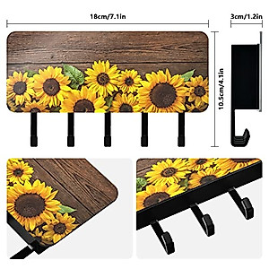 SUABO Key Holder for Wall Decorative, Sunflower on Wood Mail Holder Wall Mount, Wall Hooks for Hanging