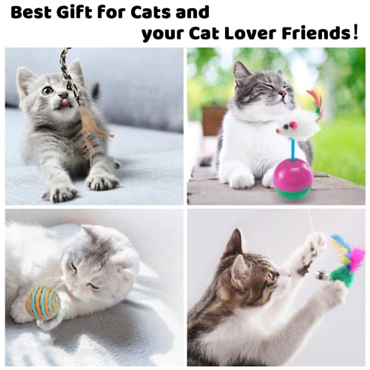 22PCS Cat Toys, Kitten Toy with Collapsible Rainbow Cat Tunnel, Cat Toys for Indoor Cats, Interactive Cat Toy Set Include Crinkle Ball, Variety Jingle Bells, Spring Toy, Mouse Toys for Cats, Kitty