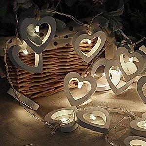ZSMPY Fairy Lights Wooden Heart Fairy Light Battery Power Supply Decorative 10 LED String Lights for Christmas Tree Xmas Party Wedding Events Indoor Garden Home Festival Birthday Halloween Decoration