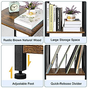 Record Player Stand, Vinyl Record Storage Holder Turntable Stand Cabinet with 2 Tier Display Shelf Up to 170 Albums, End Table Nightstand for Living Room, Bedroom, Office, Rustic Brown