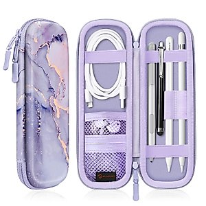 Fintie Holder Case for Apple Pencil Pro, Apple Pencil (USB-C / 1st / 2nd Generation), PU Leather Carrying Bag Sleeve Compatible with Pen, USB Cable, Samsung Stylus, Lilac Marble