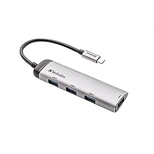 Verbatim USB-C Multiport Hub, USB C Adapter Made Aluminum for Laptops MacBooks and Smartphones, Multimedia Adapter Plug with Four USB 3.2 Gen 1 Ports, Silver