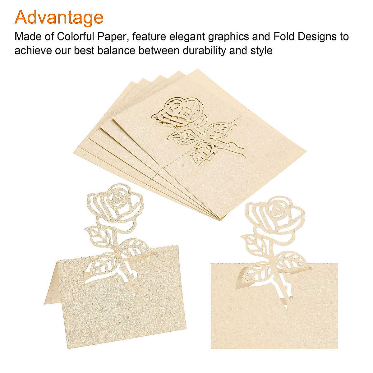 PATIKIL Table Name Place Cards, 50Pcs Favor Decor Rose Cut Design Blank Card for Wedding Party Seating Place Cards, Beige