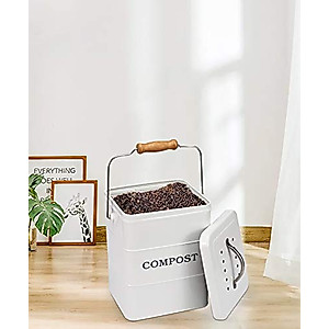 Xbopetda Stainless Steel Compost Bin for Kitchen Countertop,1 Gallon, includes Charcoal Filter,Compost Bucket Kitchen Pail Compost with Lid -White