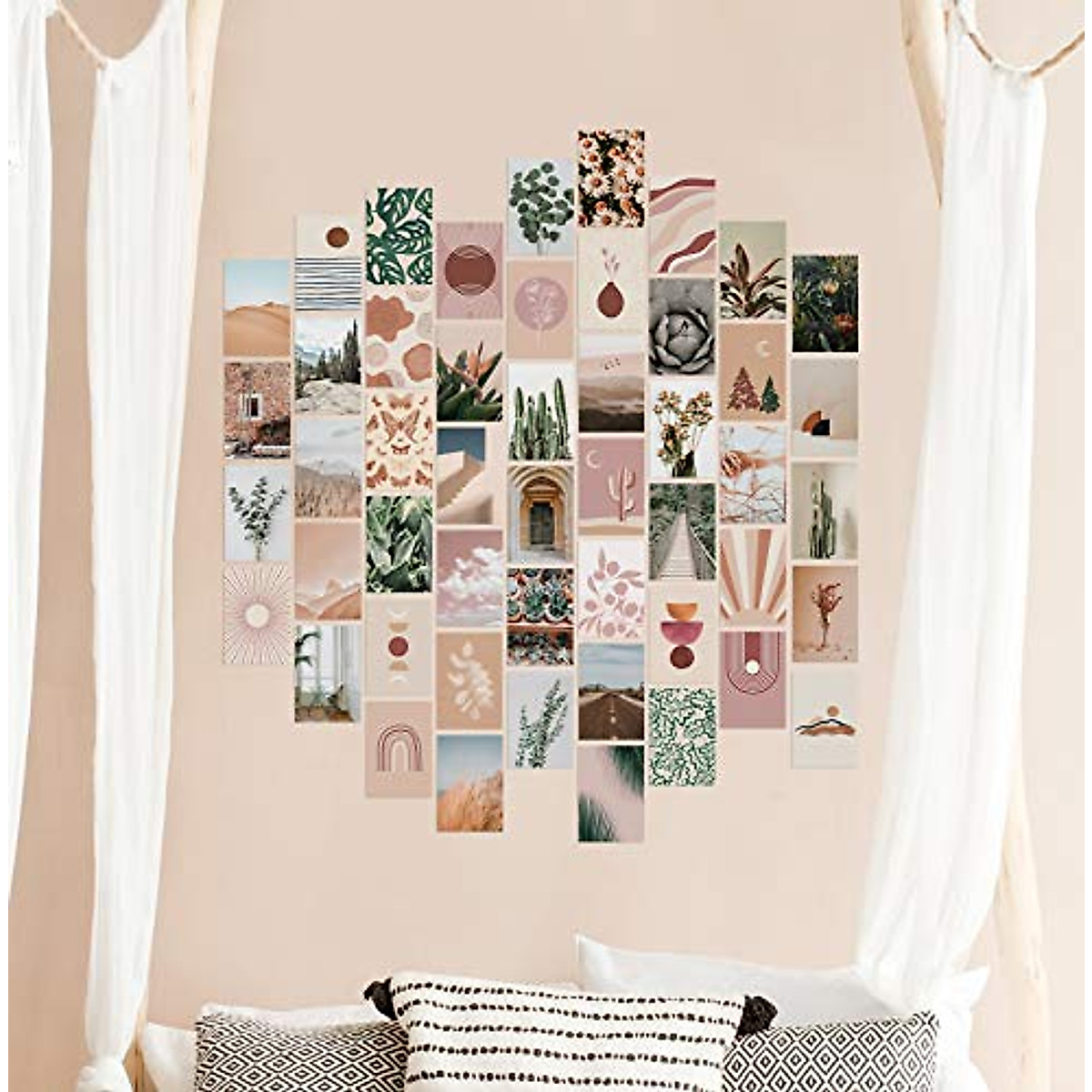 Artivo Boho Wall Collage Kit Aesthetic Pictures, Cute Bedroom Decor for Teen Girls, 50 Set 4x6 inch, Plant Wall Art Collage Kit, Boho Trendy Decor Photo Collection