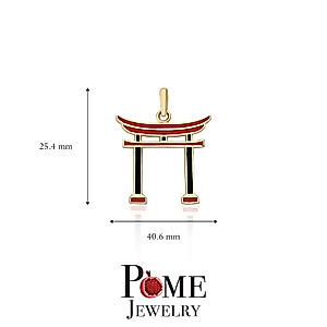 Pome Japanese Torii Gate Pendant Necklace in Solid 14k Gold, Made in America (Pendant Only, Yellow Gold)