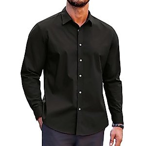 COOFANDY Mens Dress Shirts Long Sleeve Slim Fit Button Down Untucked Shirt Black