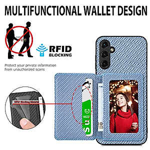 JanCalm for Samsung Galaxy A14 Case Card Holder, RFID Blocking, Kickstand, Camera Protector, PU Leather Shockproof Protective Flip Cover Phone Case (Blue)