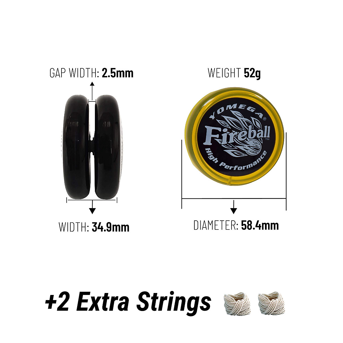 Yomega Fireball YoYo -HIGH Performance Responsive Transaxle Yoyo, Great for String Tricks for Advance Players to Perform Like Pros + Extra 2 yo yo Strings & 3 Month Warranty (Yellow and Black)