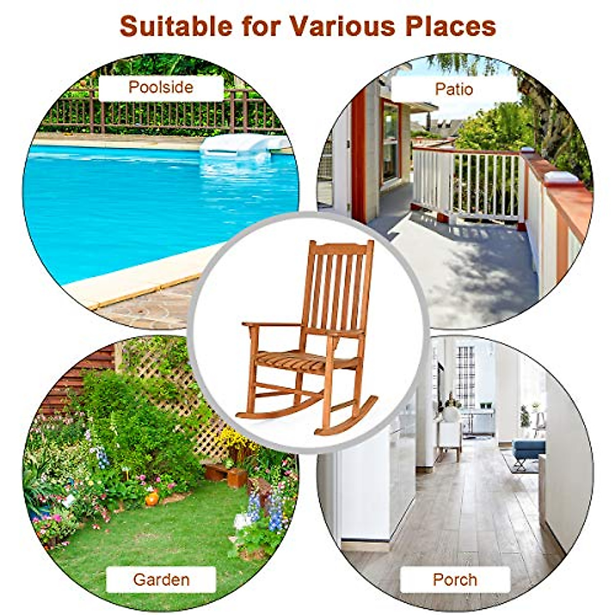 Giantex Set of 2 Porch Rocking Chair Outdoor and Indoor Use, Solid Eucalyptus Wood Rocker with Natural Finish, Front Porch Chairs for Patio Deck Garden, Wooden Rocking Adirondack Chair Set