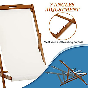 Beach Sling Chair Set Outdoor Lounge Chairs Set of 2 Pack Patio Furniture Portable Folding Reclining Wooden Adjustable Frame Solid Eucalyptus Wood with White Polyester Canvas 3-Position