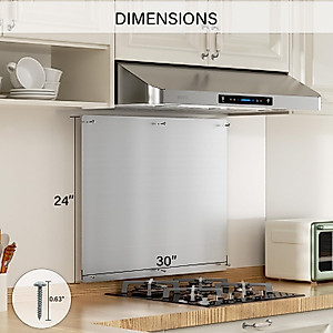 IKTCH 24 x 30 Inch Stainless Steel Backsplash, Stove Backsplash Protector for Wall, Range Hood Wall Shield, Pre Drilled Holes for Easy Installation