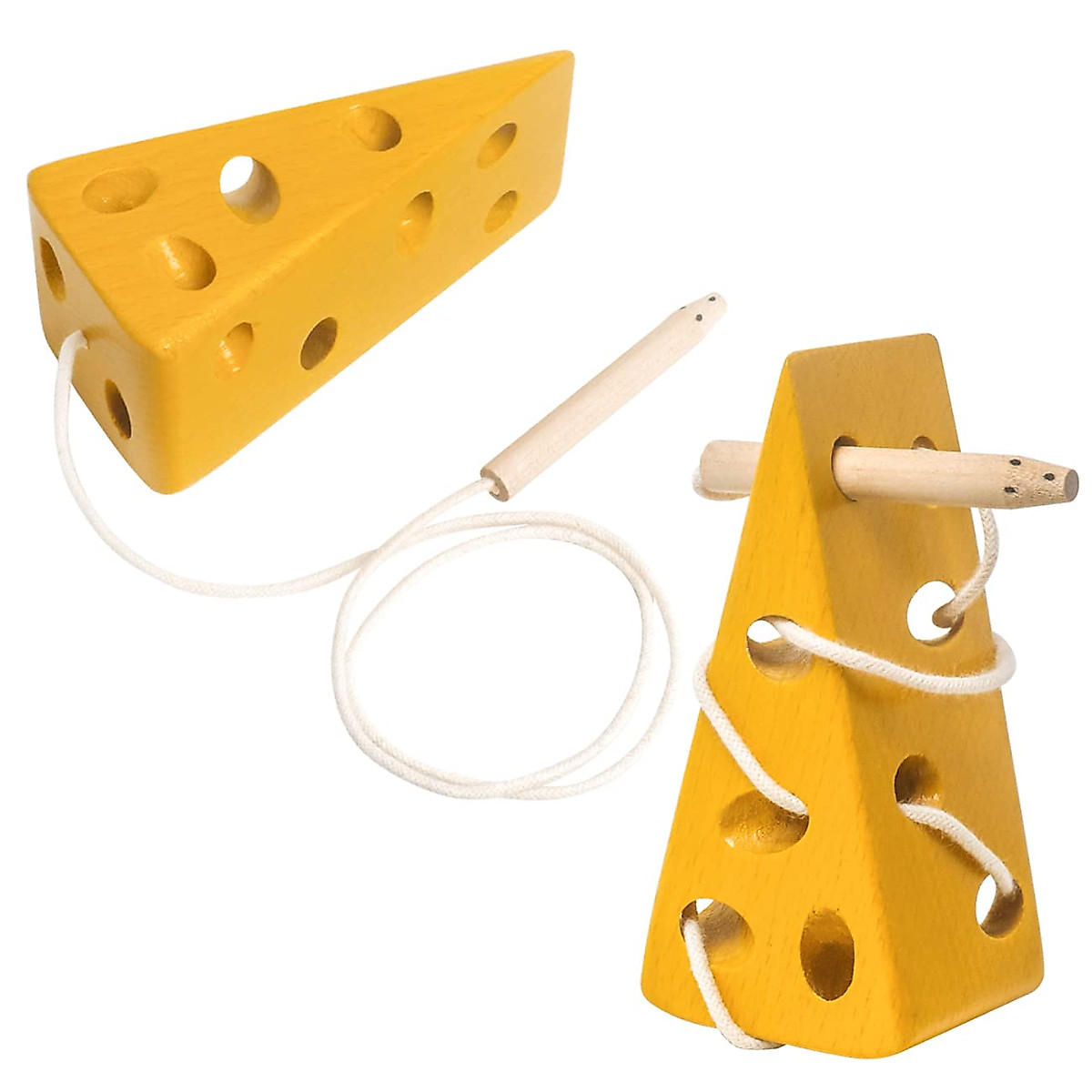 USATDD Wooden Lacing Cheese Fine Motor Skills Threading Toys, Airplane Car Travel Game Montessori Cognition Preschool Puzzle Gift for 3+ Years Old Toddlers Baby Kids