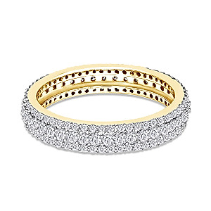 SAVEARTH DIAMONDS 14k Yellow Gold Over Sterling Silver 1 Carat (Cttw) Round Cut Lab Grown Diamond Three Row Full Eternity Engagement Wedding Band Ring Jewelry For Women Ring Size-6