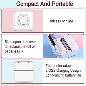 Instaproud - Portable Sticker Printer, Mini Printer Portable Bluetooth-Compatible Photo Printer with 10 Rolls Paper, Thermal Photo Printer for Photos, Diaries, Memos, Study Notes (10PCS)