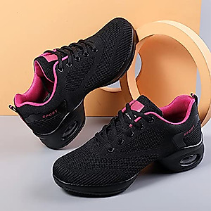 RUYBOZRY Women's Jazz Breathable Air Cushion Split Sole Athletic Walking Lace Up Dance Sneakers,2027WM-Black,US 6.5
