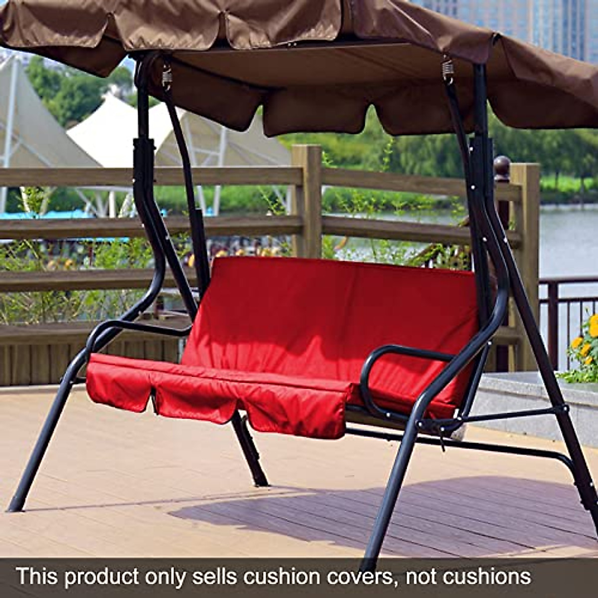 Swing Cushion Cover, 3 Seat Premium 190T Polyester Taffeta Swing Seat Cover Outdoor Swing Chair for Patio Courtyard Garden 59.1 x 19.7 x 3.9in(Red)