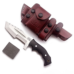 GCS Handmade D2 Steel Hunting Tracker with Black Micarta Handle, Fixed Blade Knife with Right Hand Scout Carry, Buffalo Leather Sheath - GCS 172S