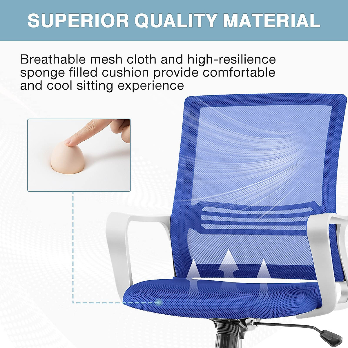 AFO Home Office Desk Chair with Ergonomic Lumbar Supportive Armrest, Mid Back, Tilting Function, Breathable Mesh and High Resilience Sponge Swivel Rolling, Adjustable Height, Navy Blue
