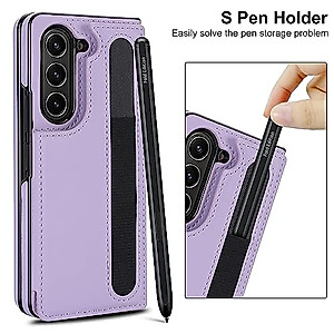 lefeda Wallet Case for Samsung Galaxy Z Fold 5, Flip PU Leather Phone Cover with S Pen Holder 2 Card Slot and Magnetic Closure Stand Function Slim Case,Purple