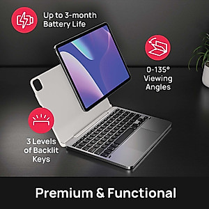 Brydge 11 MAX+ Wireless Keyboard Case with Multi-Touch Trackpad for iPad Pro 11" & iPad Air 11", White Magnetic SnapFit Case, Silver Keyboard