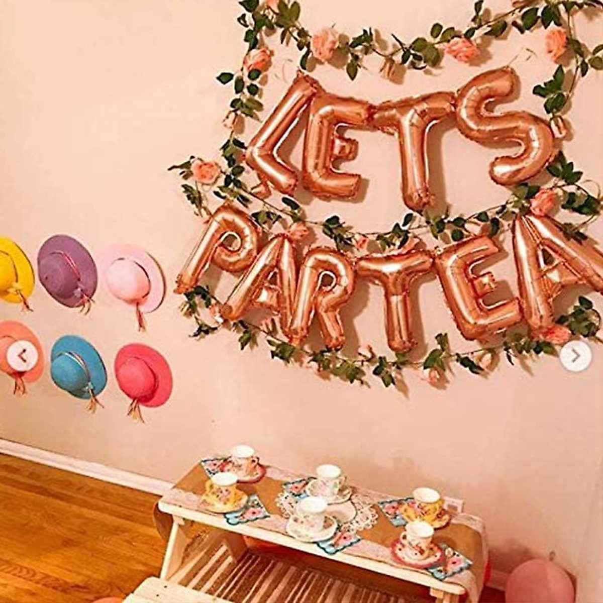 LaVenty 12 PCS LET'S PAR TEA Balloons Tea Party Birthday Banner Tea Party Decorations Lets Par-Tea Party Decor Par Tea Baby Shower Par Tea First Birthday Decoration Flower Garland(180inch)