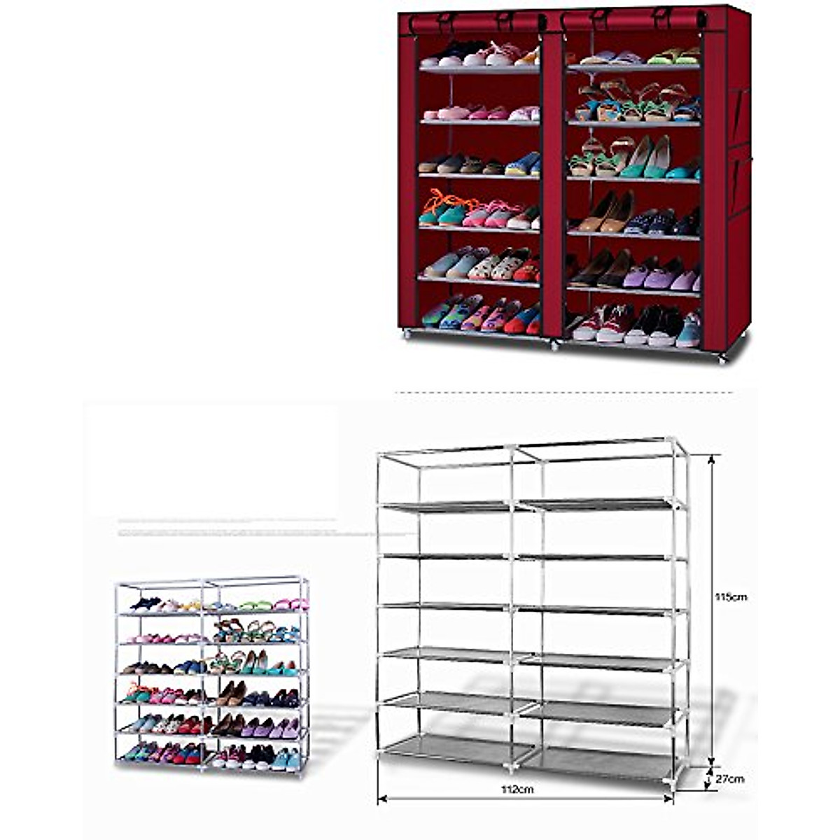 Ochine Shoe Rack Double Row Storage Organizer 6 Tier Nonwoven Fabric Cover Shoe Rack Cabinet Portable 36 Pairs Stackable Shoes Shelf Stand for Closet, Living Room, Bedroom, Hallway