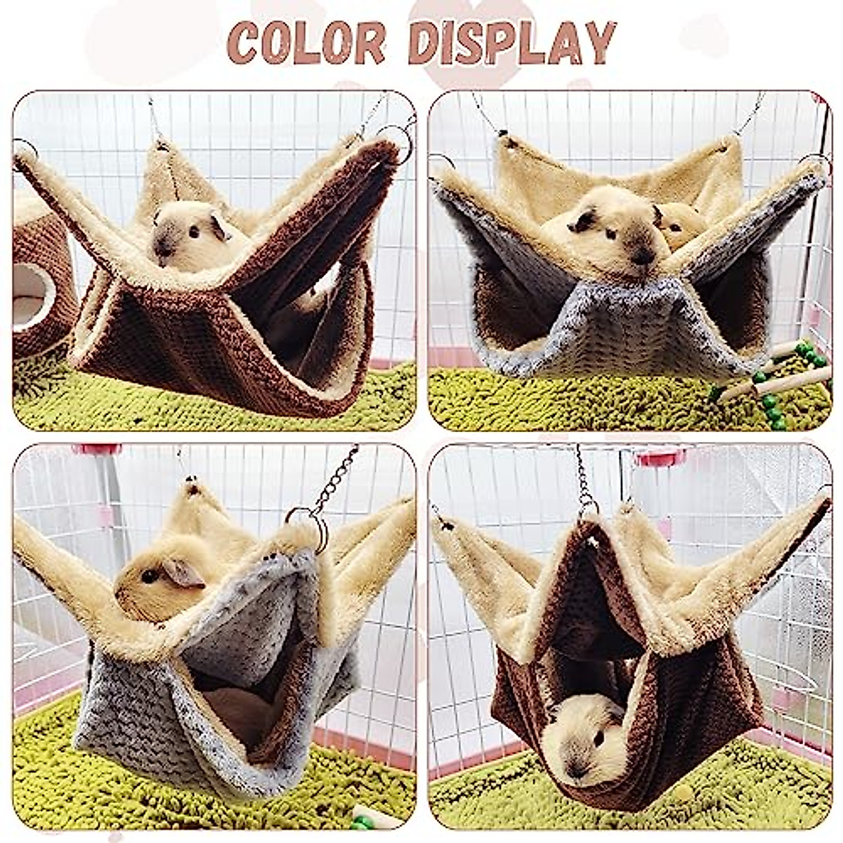 Jspupifip 2 Pcs Guinea Pig Ferret Rat Hammock,Hamster Accessories for Cages,13.3x13.3 Inches,Hanging Bunkbed Hammock for Small Animals,Kitten,Squirrel,Chinchilla,Rat,Parrot,Guinea Pig Supplies