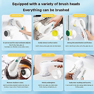 XBllcyiv Electric Cleaning Brush Scrub Brush,Portable Scrub Brush Brush Bring 5 Replaceable Brush Heads,Electric Scrubber Handheld Shower Cleaning Brush for Bathroom/Tub/Wall Tiles/Floor/Kitchen