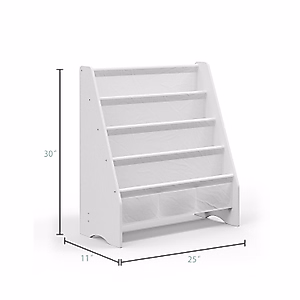 SEIRIONE Sturdy Kids Bookshelf, Book Shelf for Kids Room with Tear-Proof Oxford Sling, Eco-Safe Toddler Bookshelf, Childrens Bookshelf with Ideal Height for Quick Book Access, White/Wood Texture