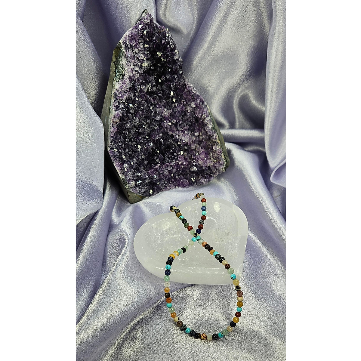 Rainbow Chakra Beaded Gemstone Necklace, Mixed Gemstone Choker, Real Gemstones, Crystal Beaded Choker Necklace, Layering Necklace, Gift for Her Blue 16 Inches